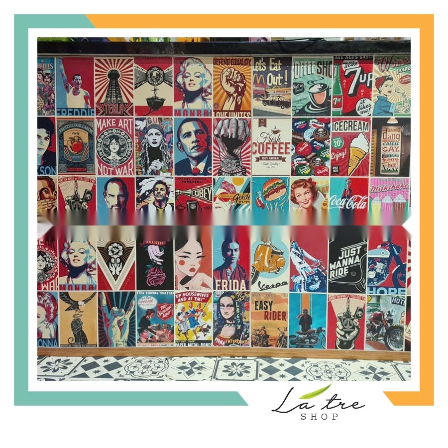 Hình dán tường poster tranh decor vintage trang trí phòng ngủ áp phích ...
